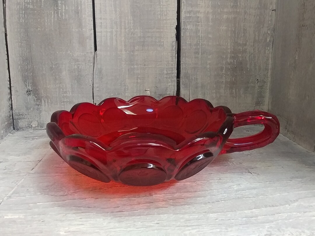 Vintage Ruby Red Fostoria Coin Glass Handled Nappy, Nut Dish, C. 1970's ...