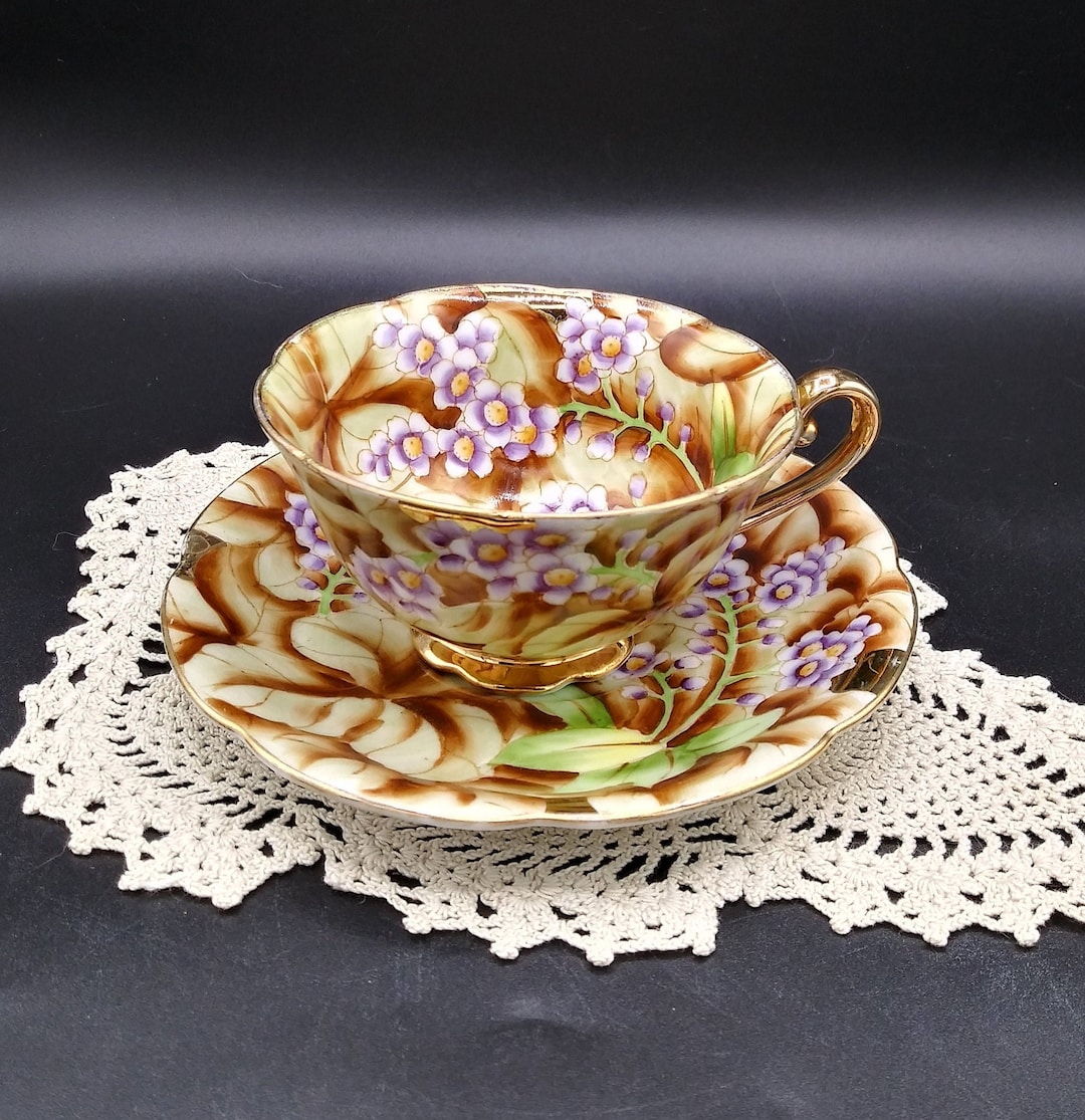 Vintage Lefton Tea Cup and Saucer: Hand-painted Floral, Gold Trim ...
