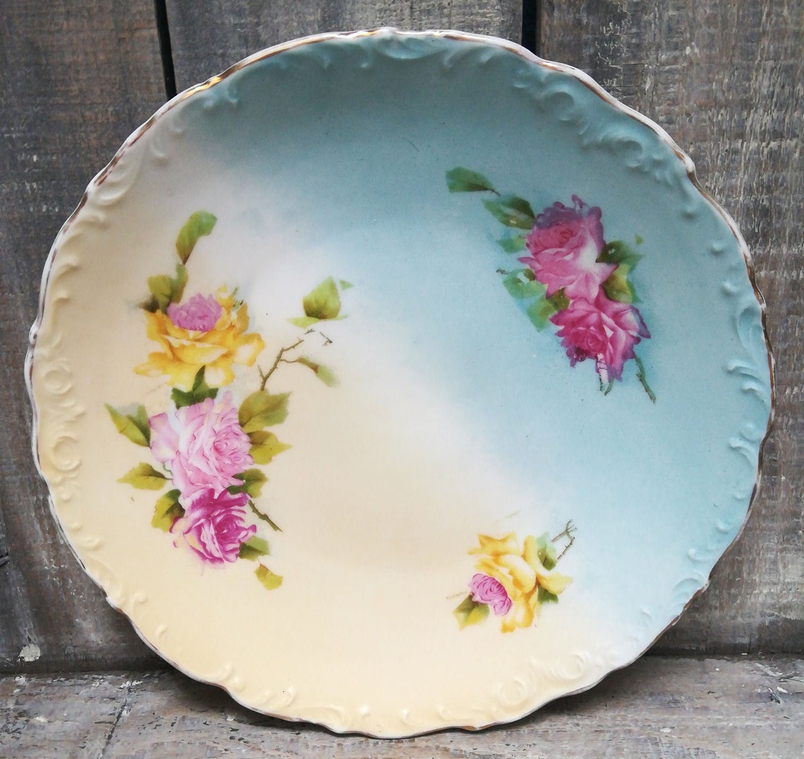 Wheelock German Porcelain Blue to Beige With Antique Roses | Etsy