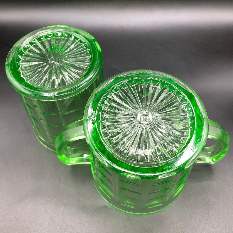 Vintage Hazel Atlas Colonial Block Pattern Green Depression Glass Cream ...