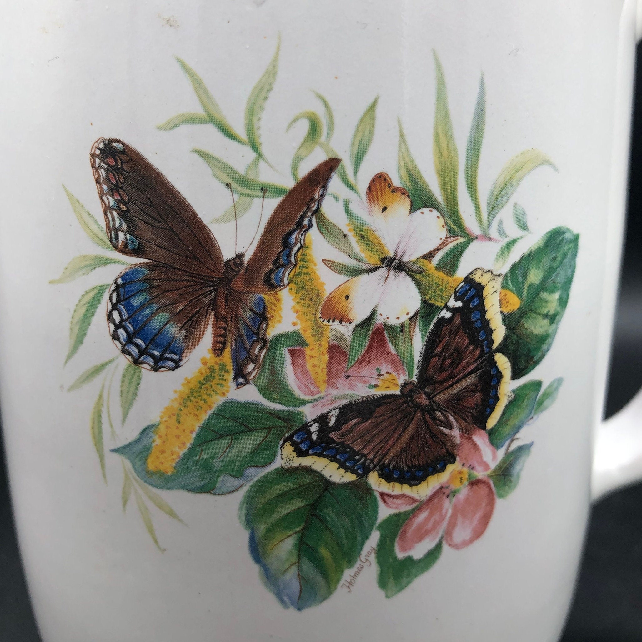 Vintage Francoma Pottery Pitcher: White Glazed Butterfly Design - Etsy