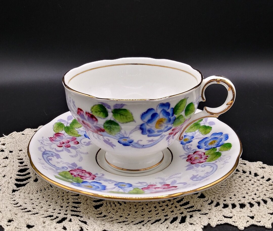 Rare Melba Bone China Made in England, Pink and Blue Watercolor Floral ...