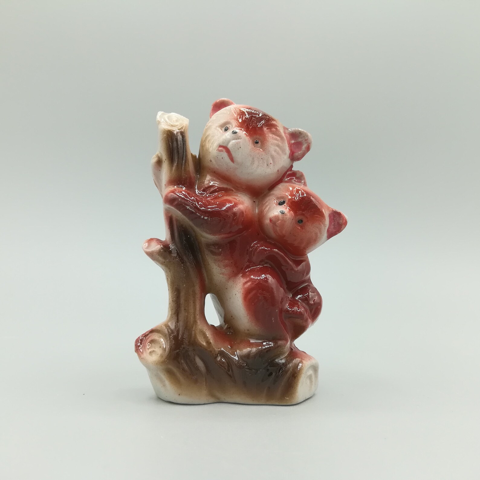 Wonderful Little Red Bears on a Log Figurine Made in Japan - Etsy