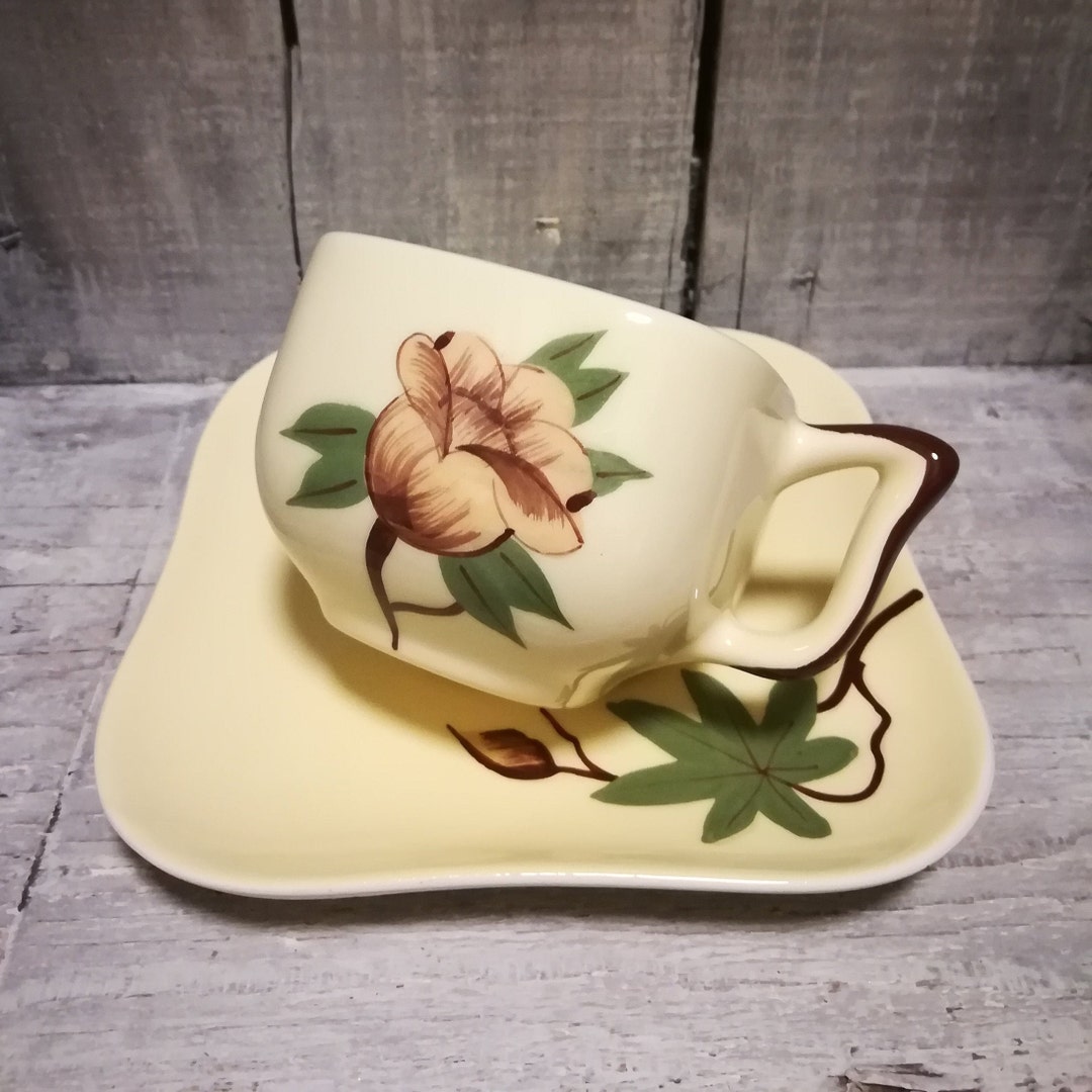 Vintage Weil Ware Made in California, Square Cups and Saucers, Yellow ...