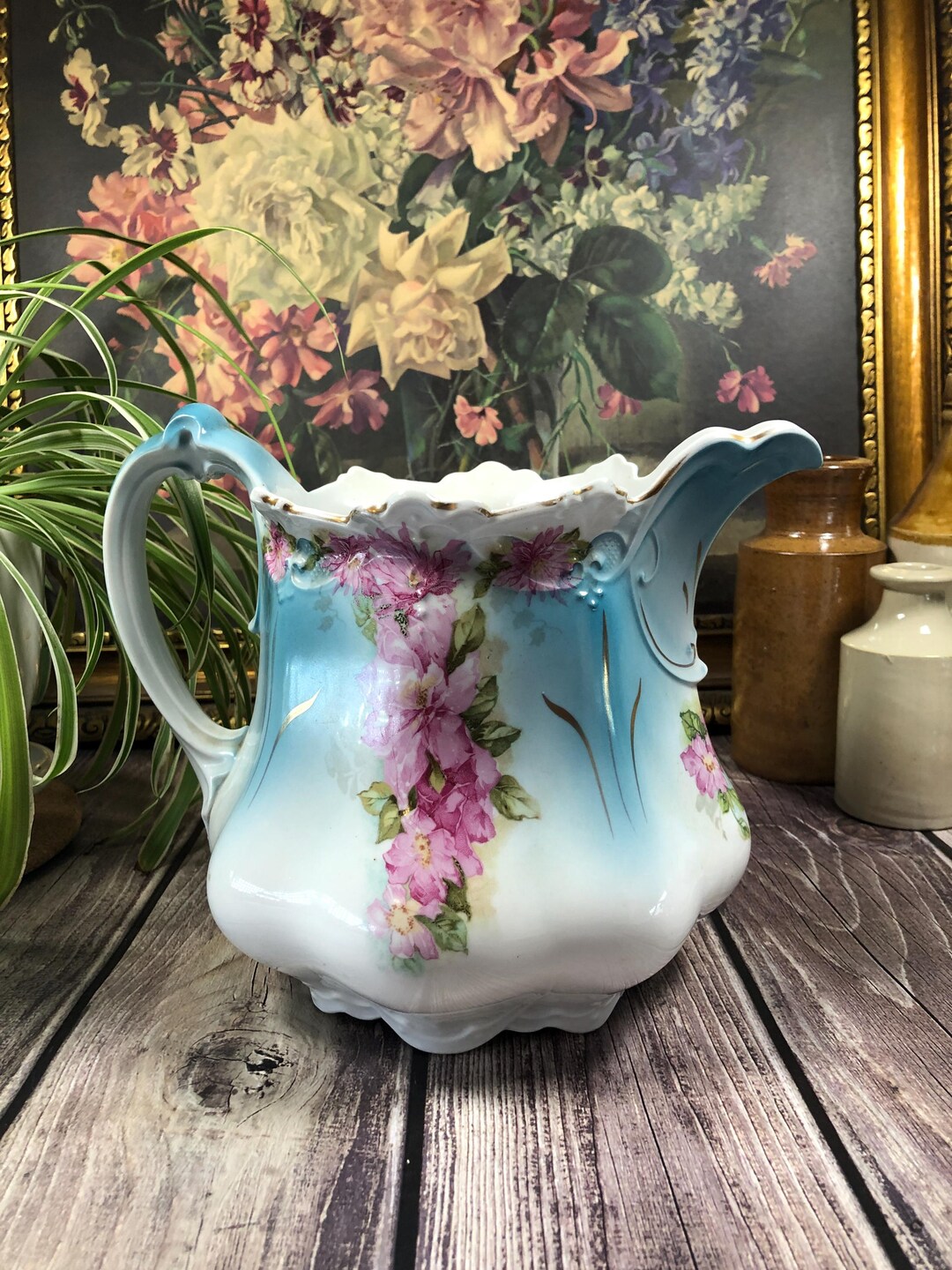 Antique MZ Austria Porcelain Pitcher: Embossed Victorian Turquoise ...