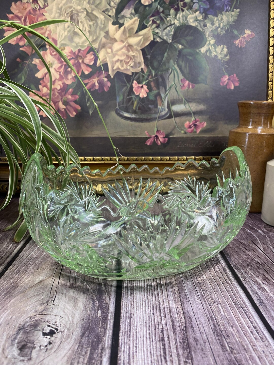 Vintage EAPG Uranium Glass Sawtooth Edged Boat Shaped Serving Bowl ...