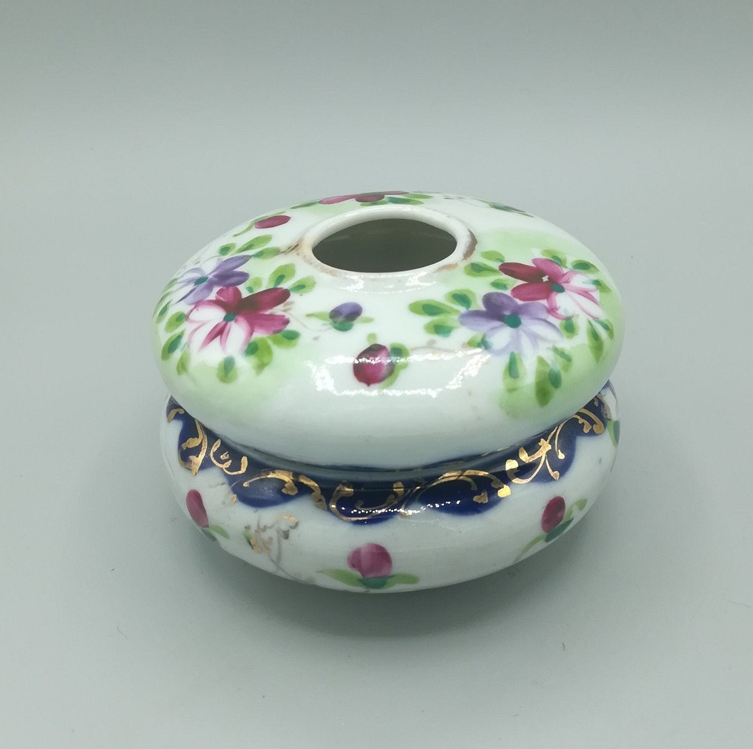 Vintage NIPPON Hair Receiver Vanity Jar/hair Receiver Bright Floral ...