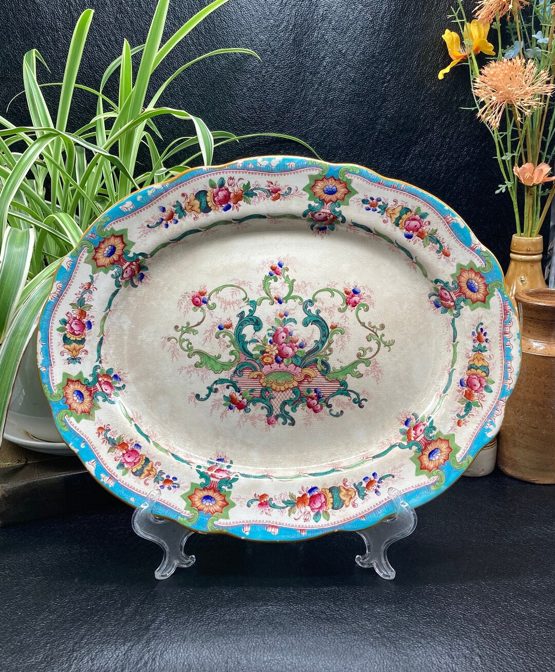 Beautiful Vintage Platter by Royal Cauldon England , Turquoise Edges ...
