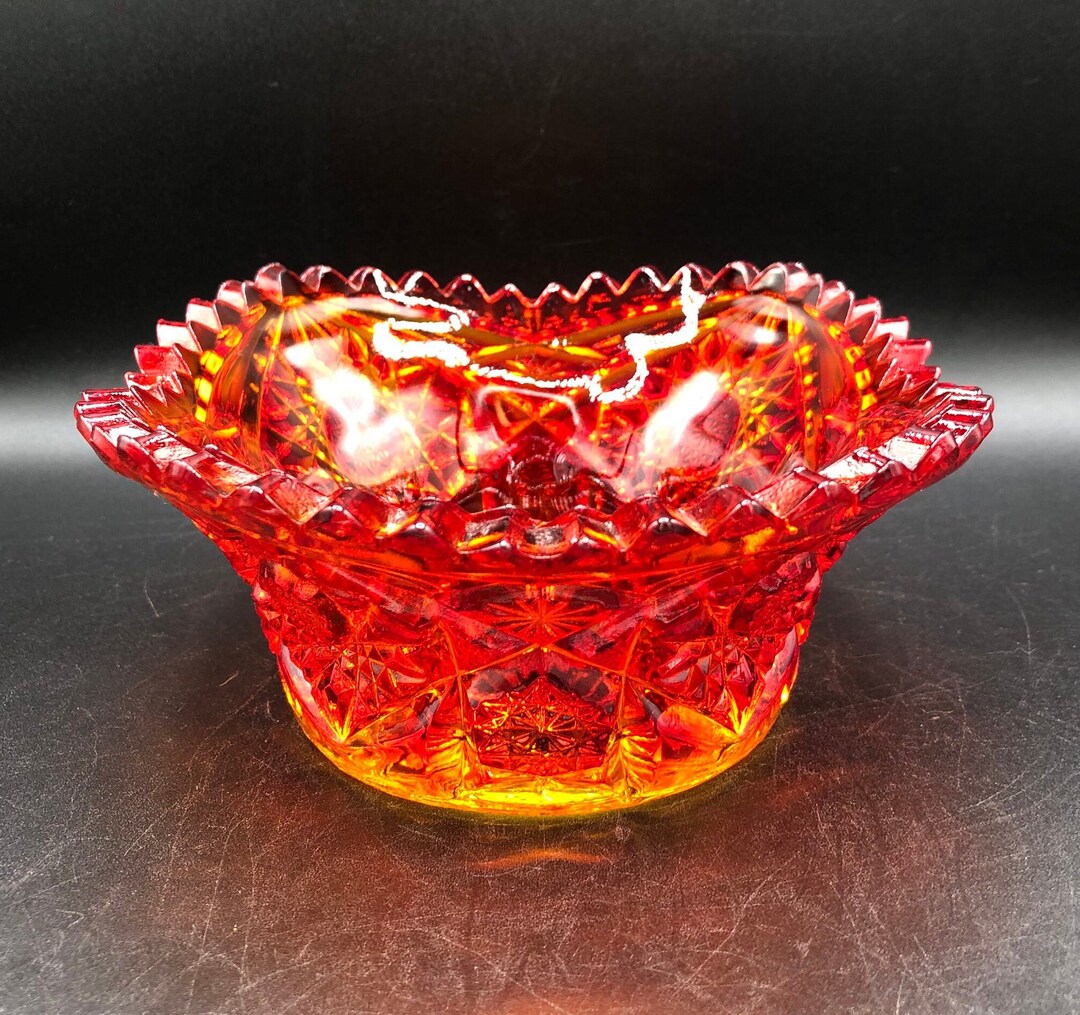 Vintage Amberina Glass Bowl, LE Smith Heritage Hob Star Pattern ...