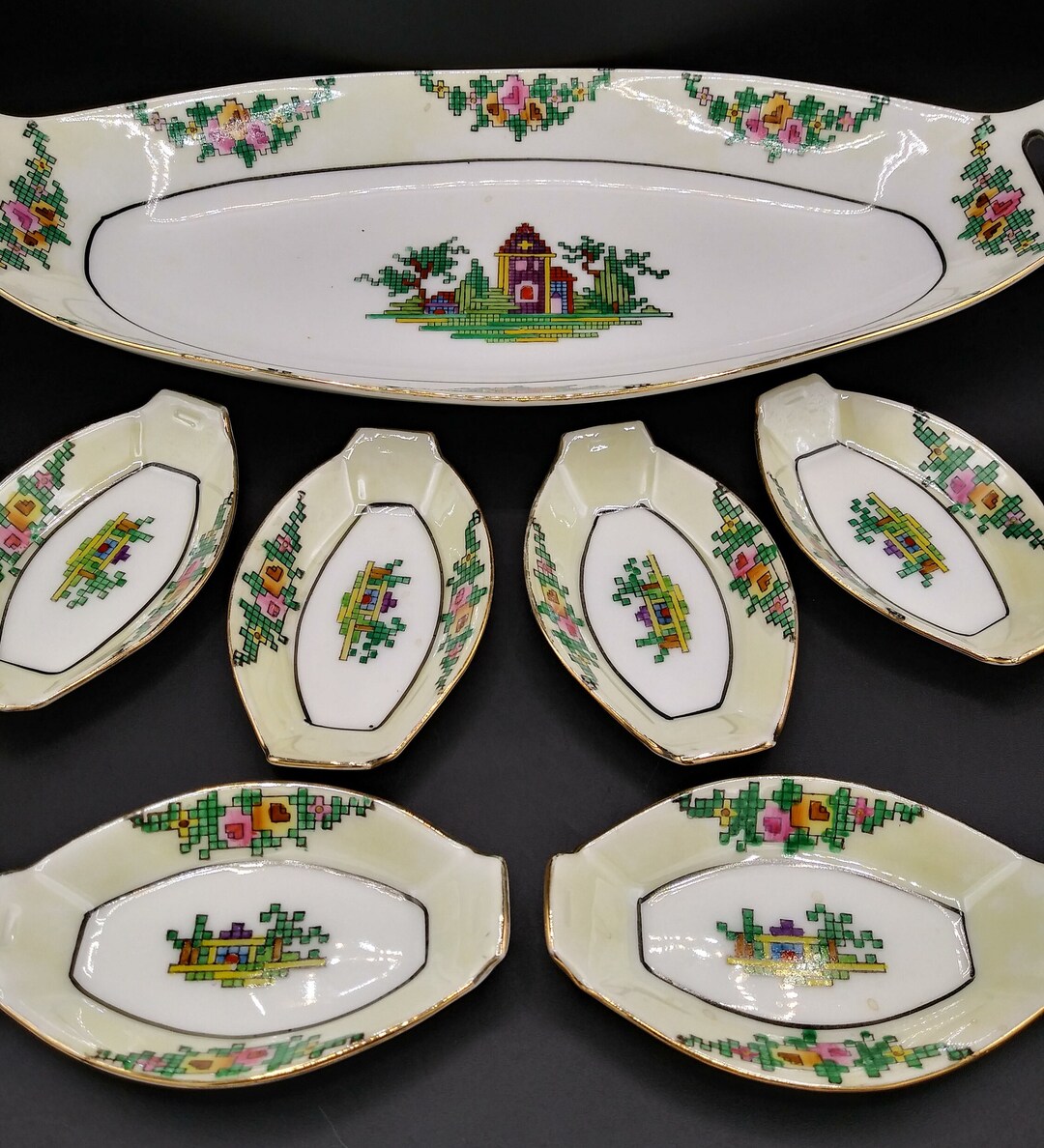 Early Noritake Morimura Hand Painted Porcelain, Vintage Nut Serving Set ...