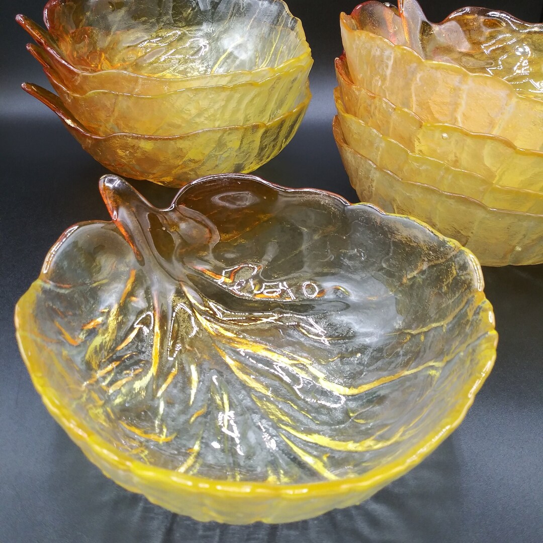 Mid-century Mikasa Crystal Lettuce/cabbage Leaf Ombré Canary Yellow ...