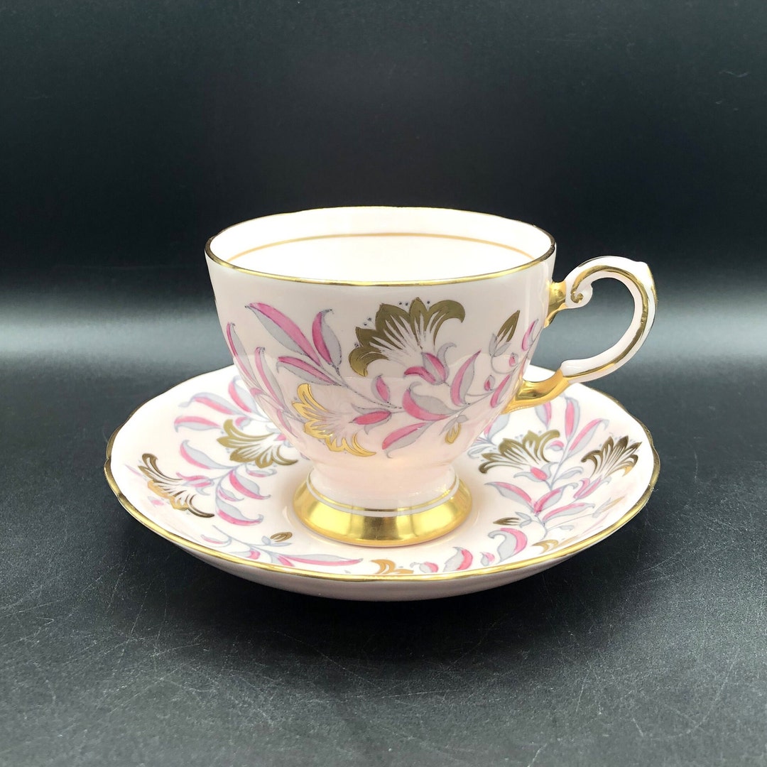 Vintage Tuscan Bone China Teacup and Saucer: Pink Freesia, Gold Trim - Etsy
