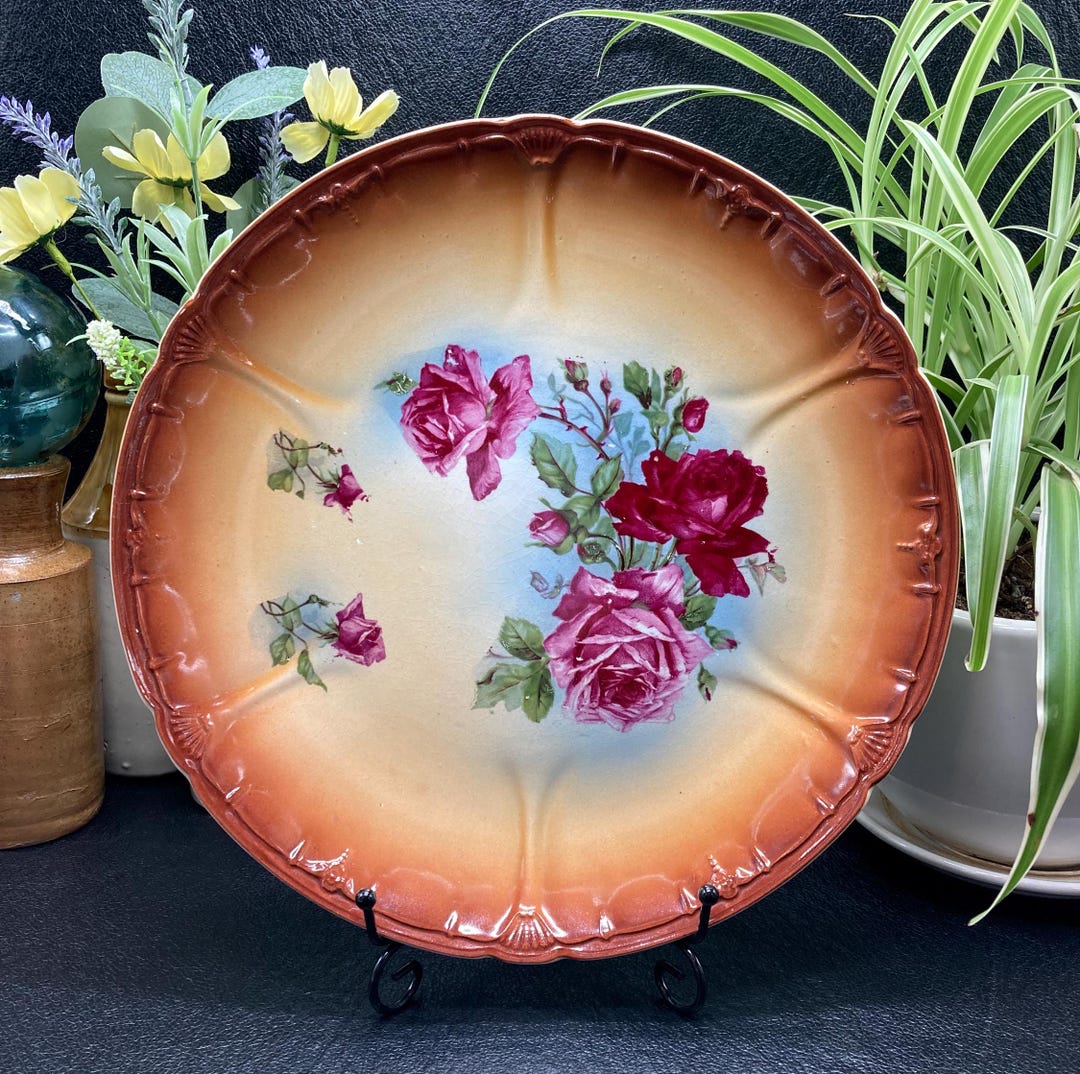 Large Antique Bonn Plate, Franz Anton "rose Garden" Rich Colors, 11 ...