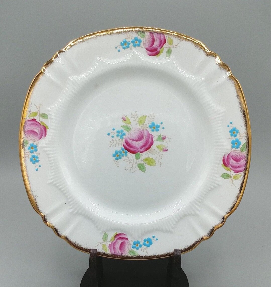 Vintage Queen Anne Bone China Plate: Hand-painted Pink Roses, Gold Trim ...