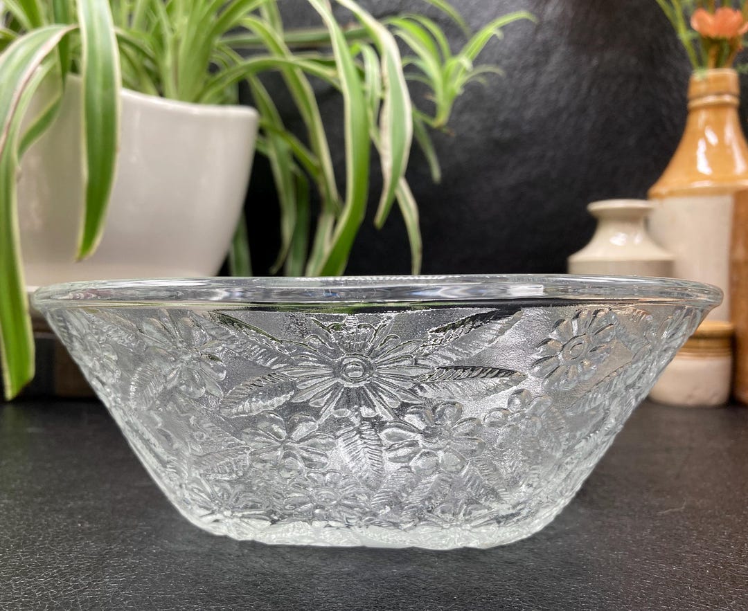 Vintage Glass Serving Bowl by Indiana Glass, Pineapple and Floral ...
