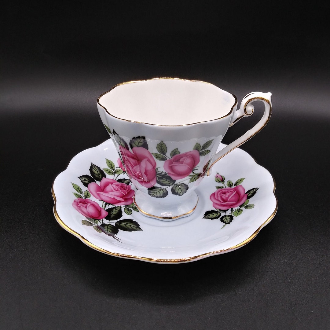 Vintage Royal Standard Tea Cup and Saucer: Pink Roses, Light Blue ...