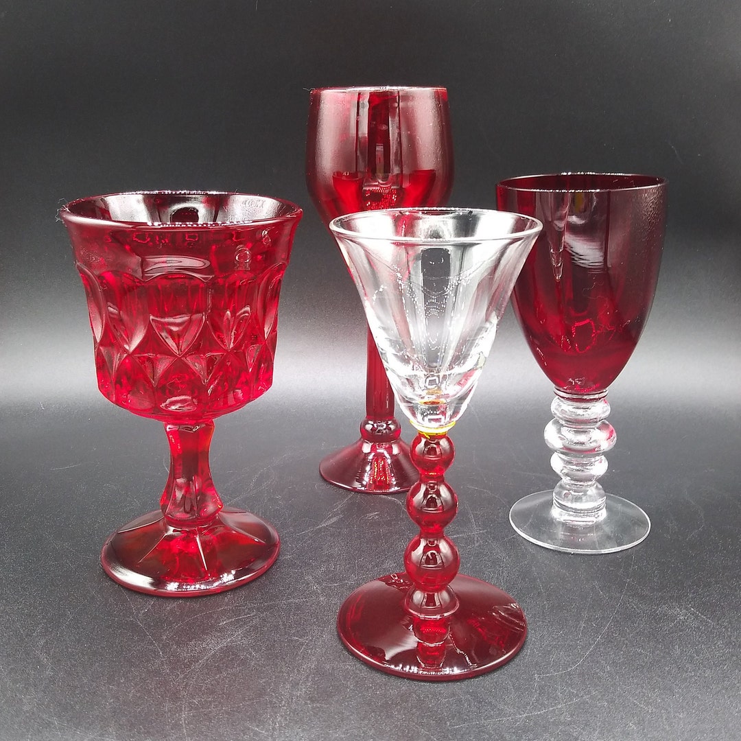 A Collection of Ruby Red Vintage Stemware, Ruby Red and White Vintage ...