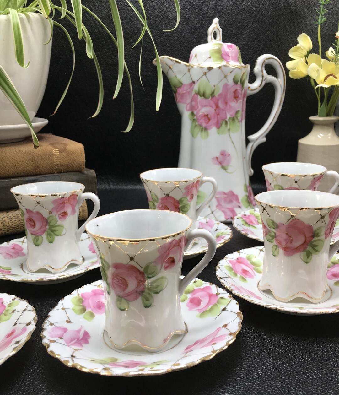 Vintage Pink Rose Chocolate Set: Japan, Gold Lattice, Early 1900s - Etsy