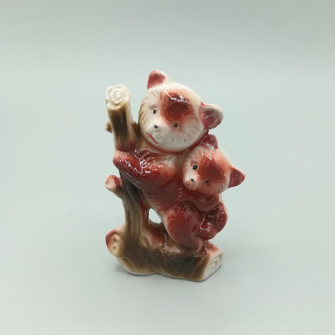 Wonderful Little Red Bears on a Log Figurine, Made in Japan, C. 1940's ...
