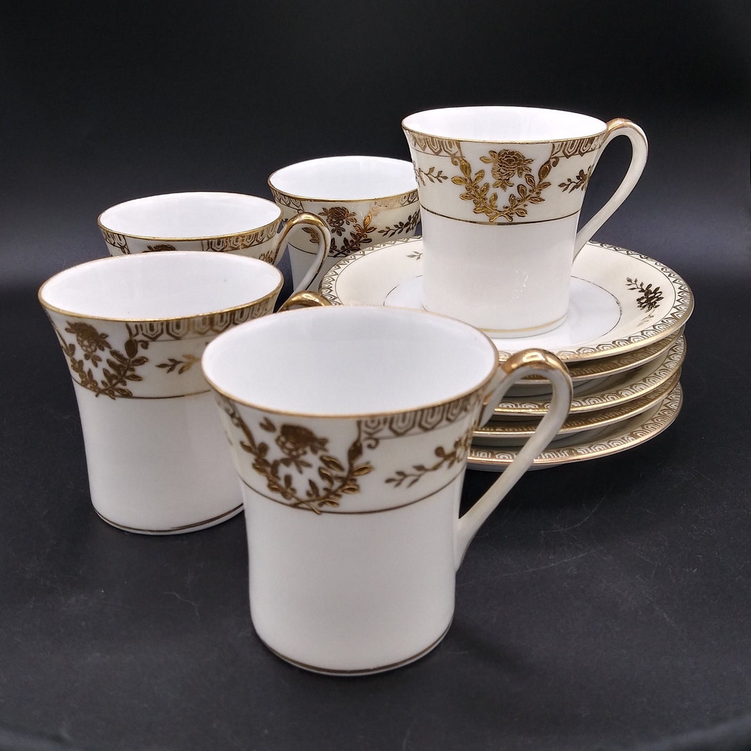 Vintage Noritake Hot Chocolate Cups & Saucers: Hand Painted Gold ...