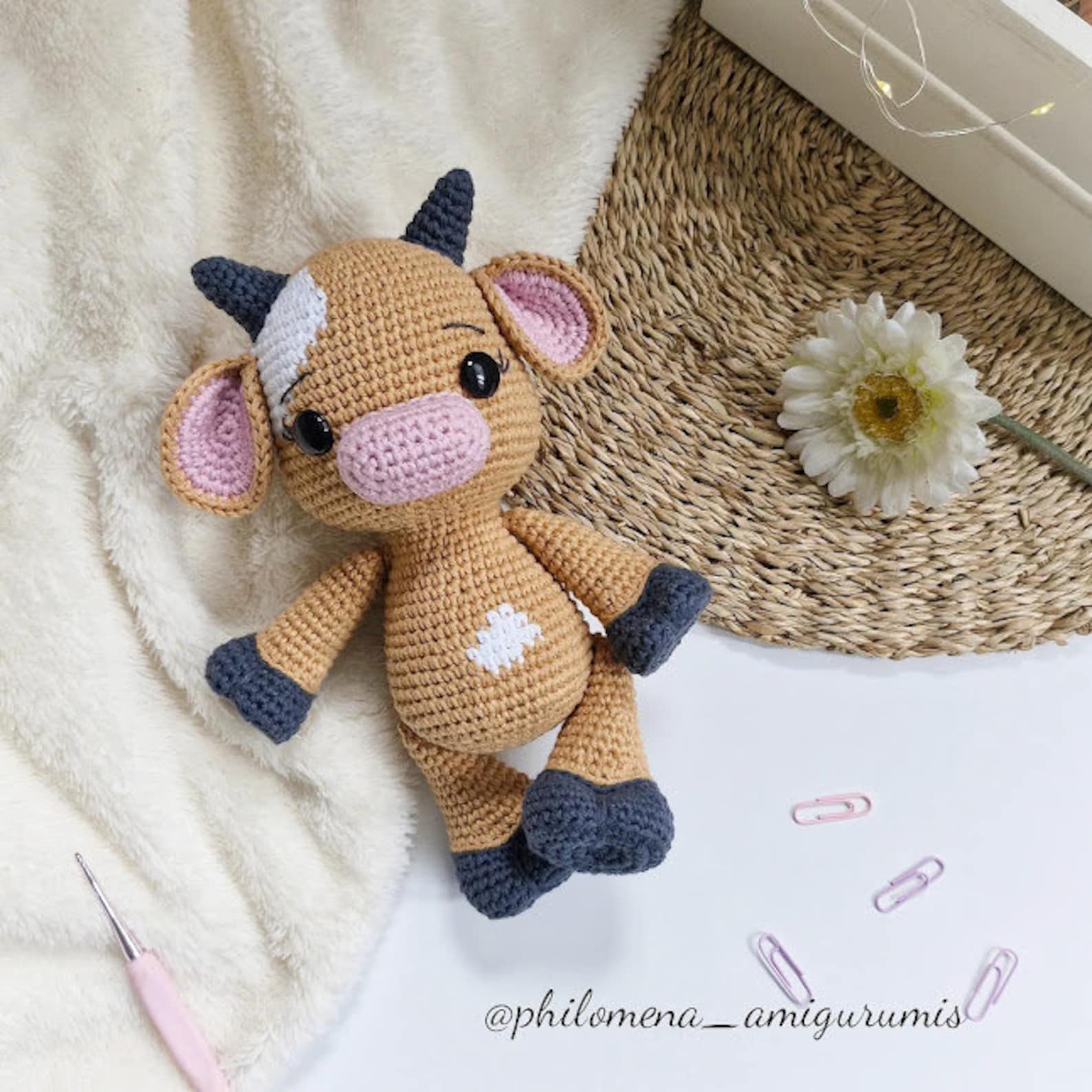 Set Amigurumi Vaca Lola Patrón muñeco + Sonajero PDF Tutorial ES/EN ...