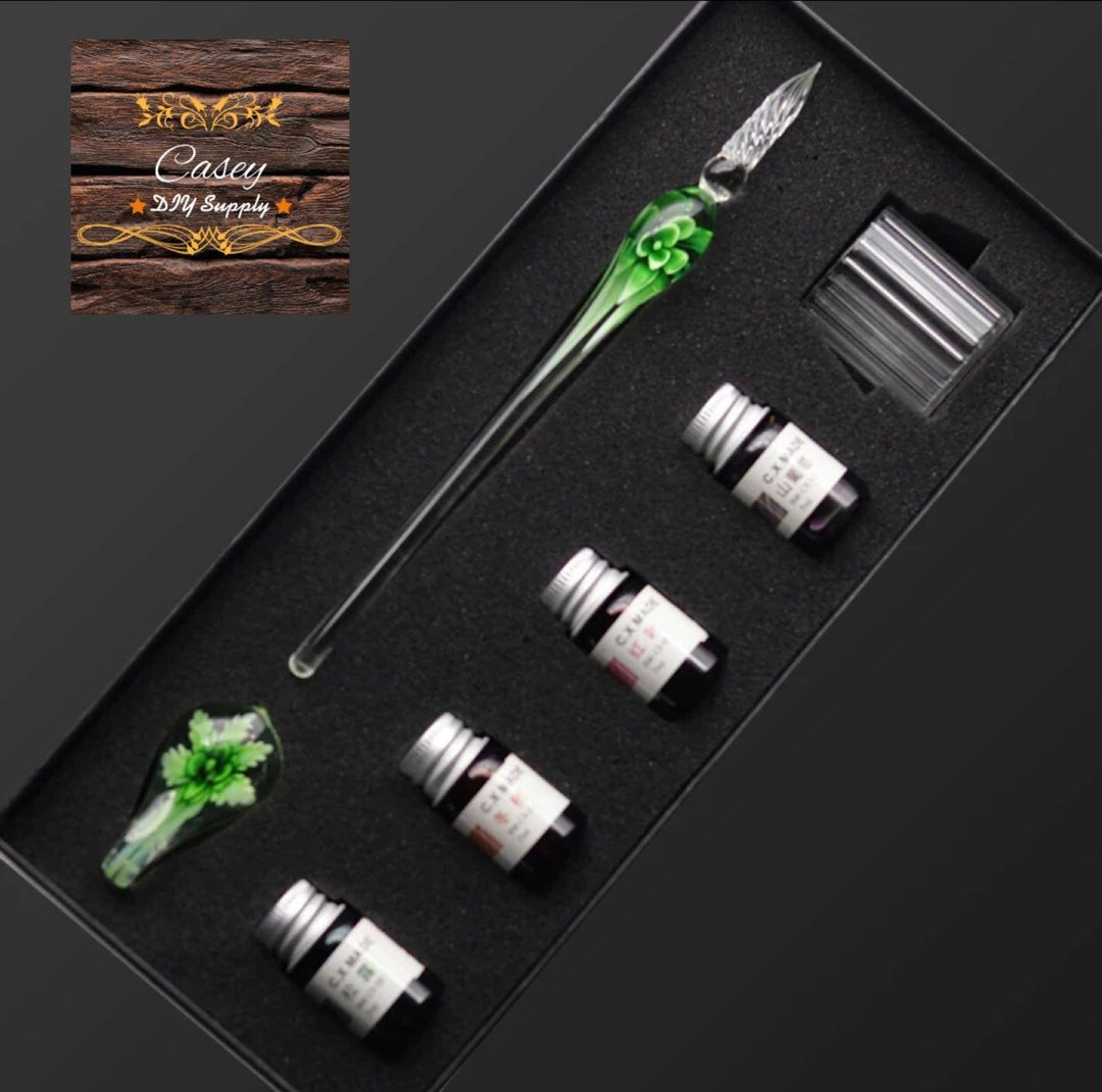 Hand Blown Glass Dip Pen Crystal Glass Dip Pen Gift Set Vintage Glass ...