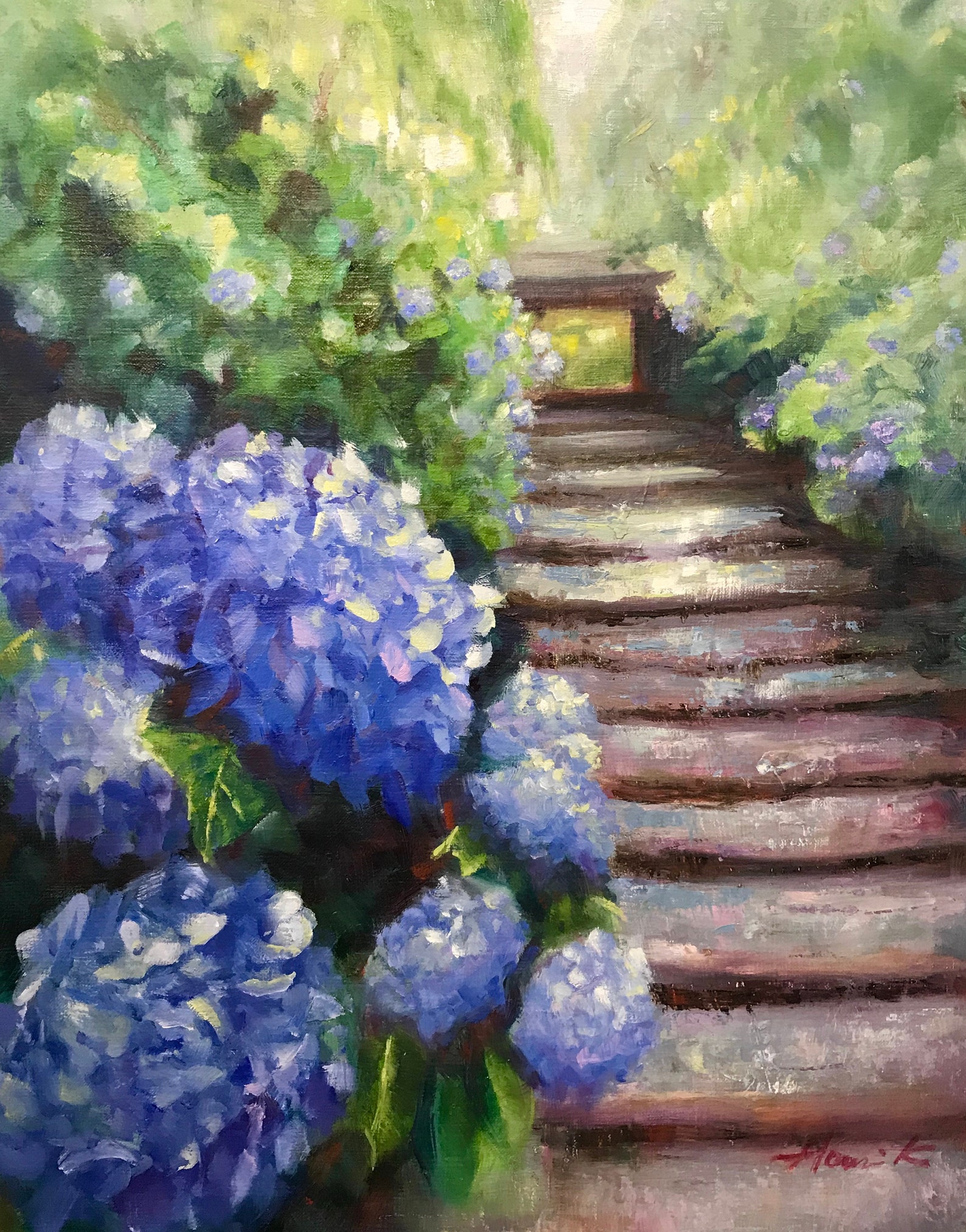 Hydrangea Season II - Meigetsuin Temple Japan. Original Oil Painting by ...