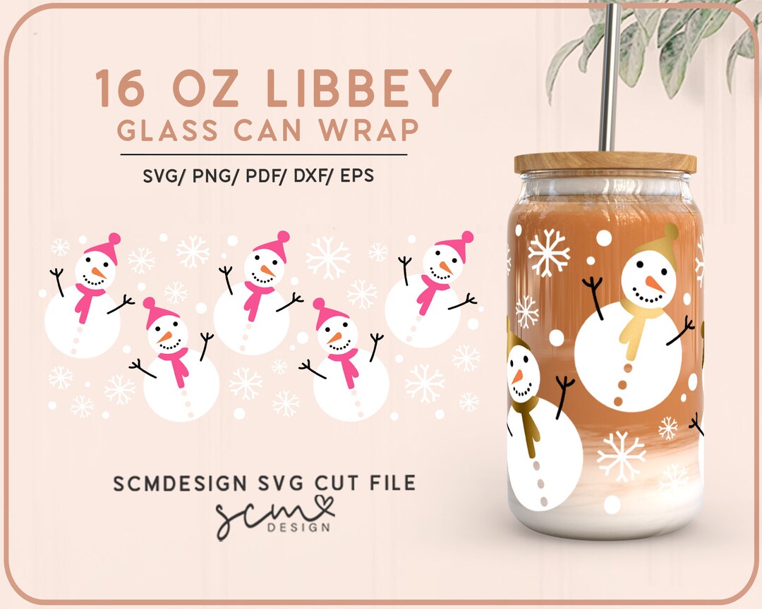 Winter Snowman 16oz Libbey Glass SVG Cut Files, 16oz Glass Can Wrap ...