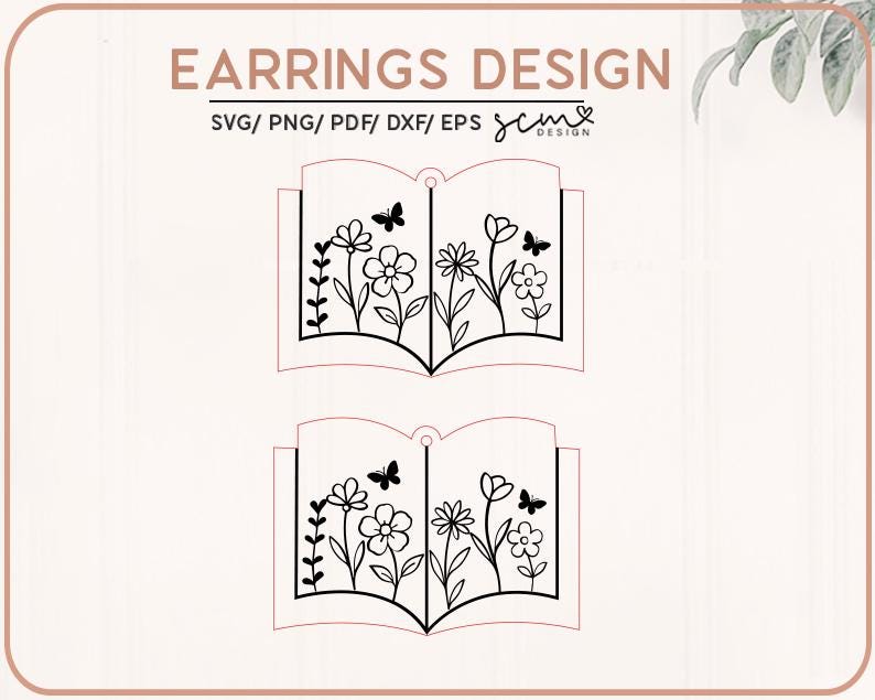 Floral Book Earrings Laser Cut File (svg, Pdf, Png, Dxf, Eps) - Etsy