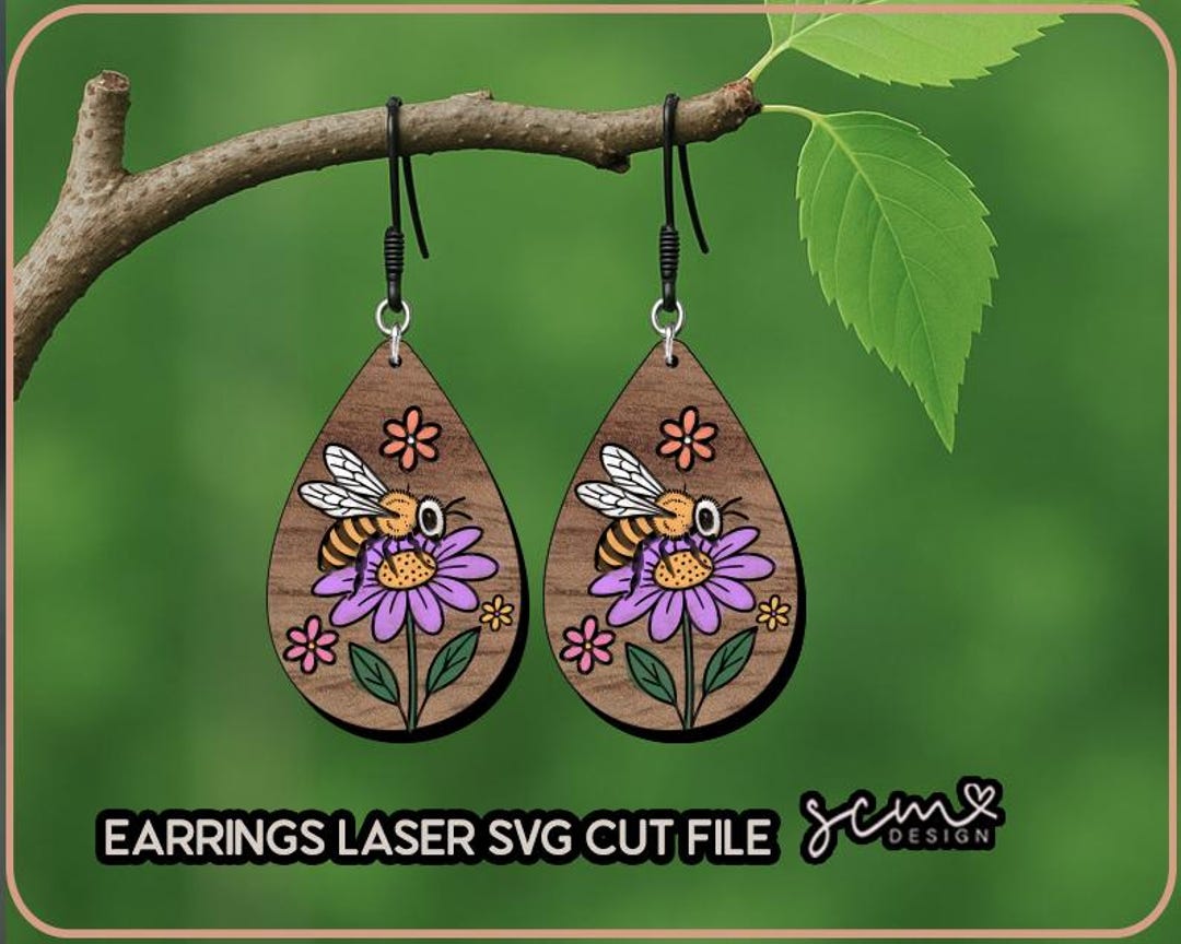 Floral Bee Laser Earrings SVG/ Bee Glowforge Cactus Earring SVG/ Bee ...