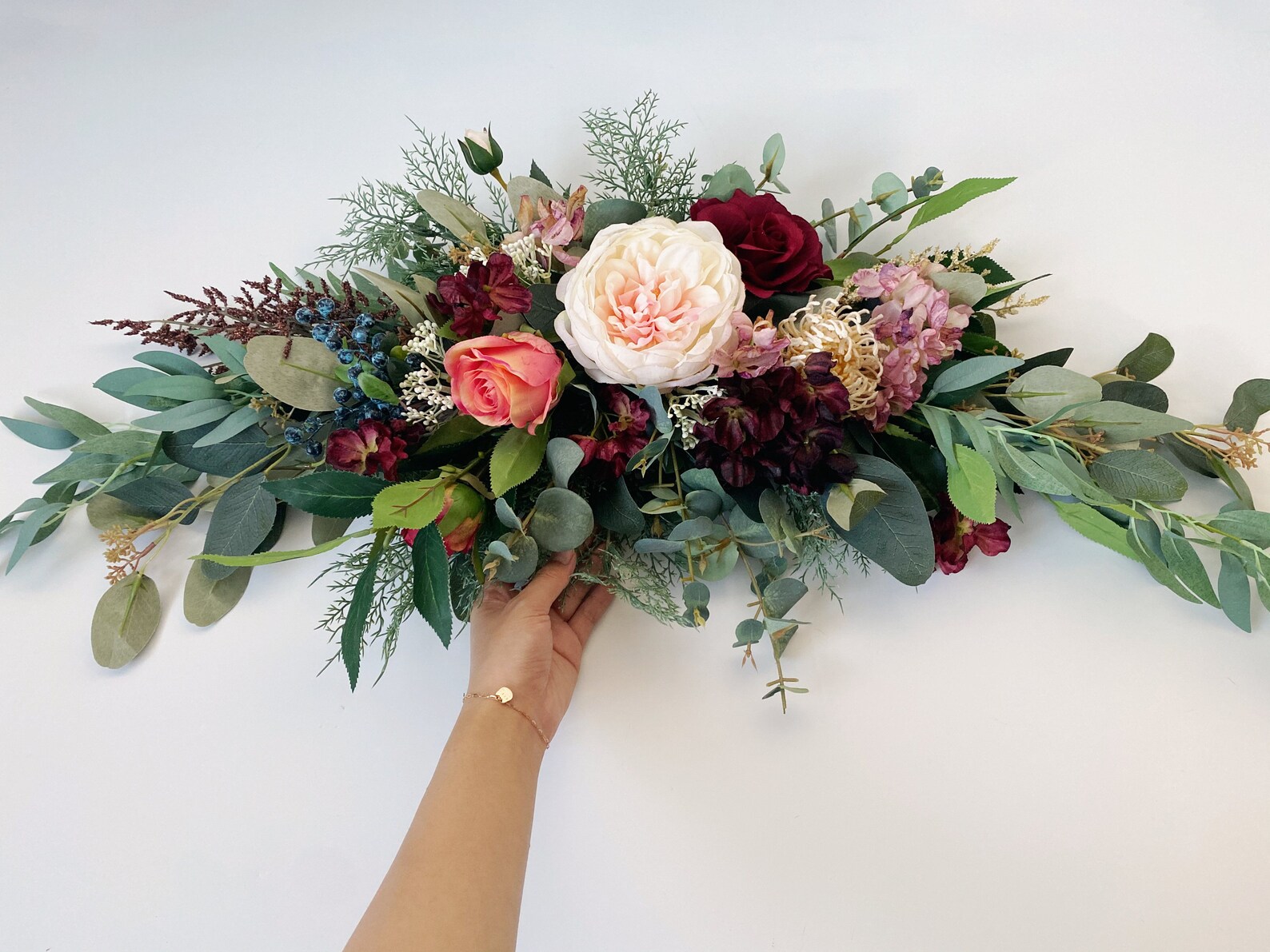 Boho Wedding Flower Swag, Boho Wedding Altar Flower Decoration, Rose ...
