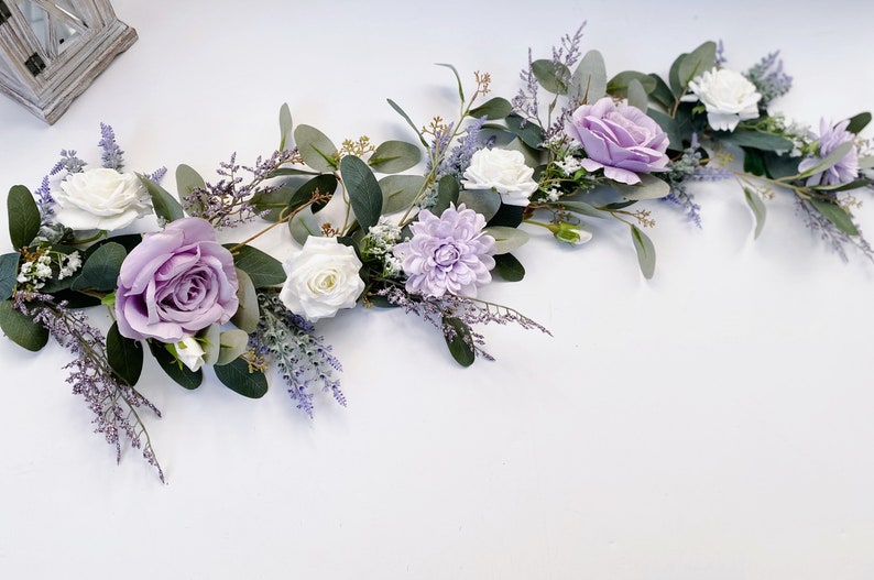 White Rose & Lavender Garland Lavender Rose Wedding Flowers | Etsy