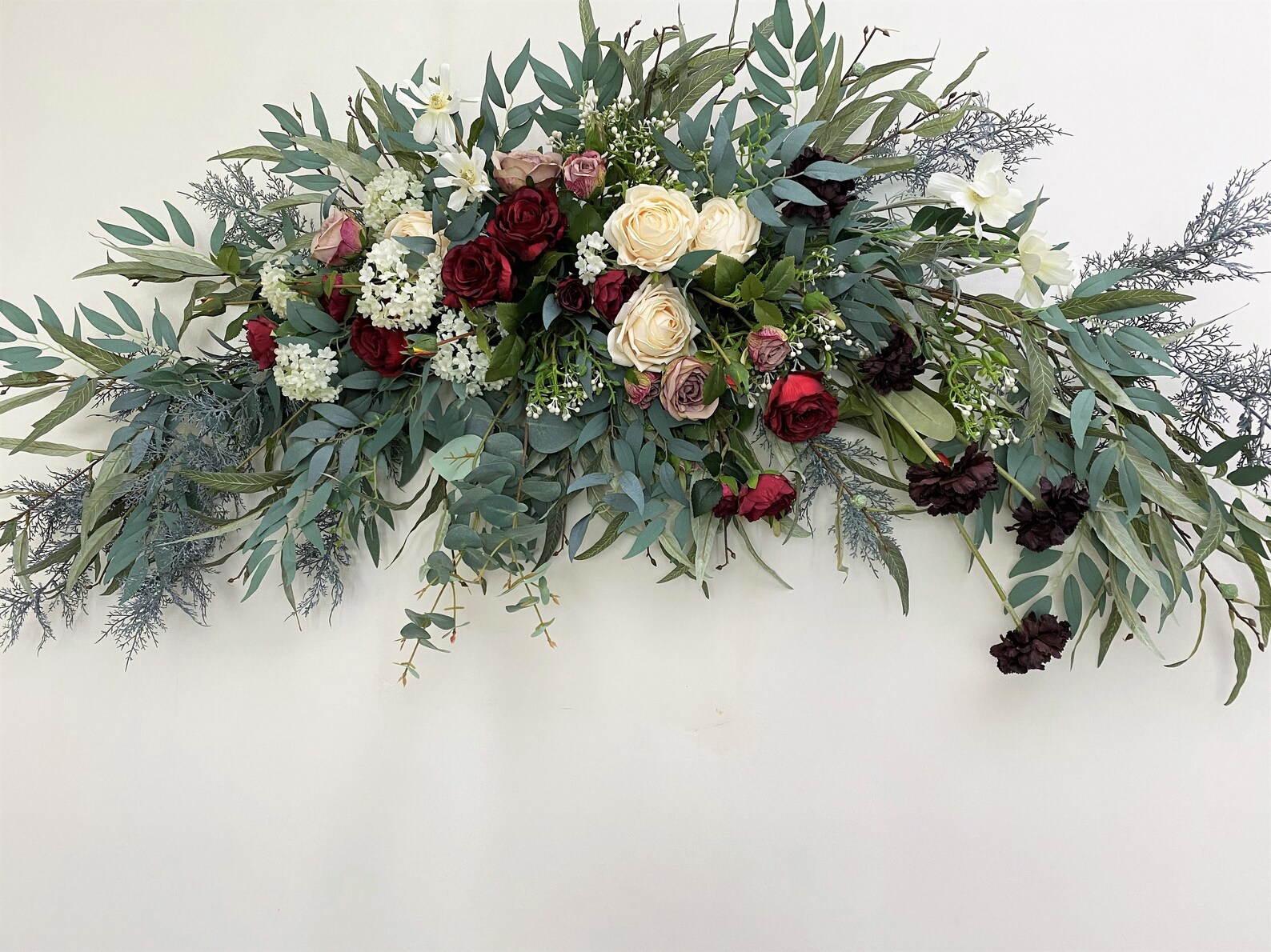 Large Dark Red Red Rose & Eucalyptus Swag for Wedding - Etsy