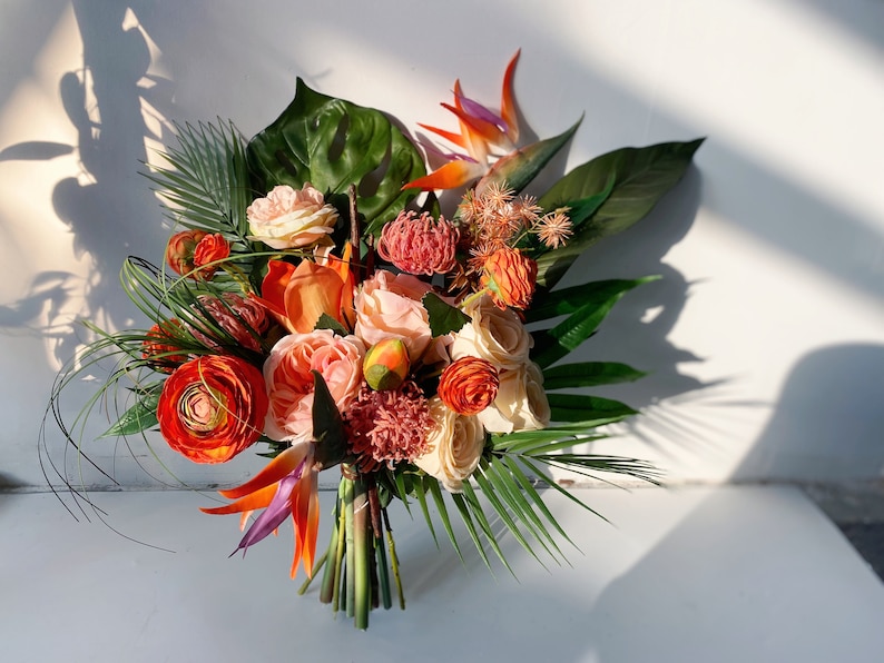 Tropical Peach & Coral Wedding Flowers, Tropical Orange Flower Bouquet ...