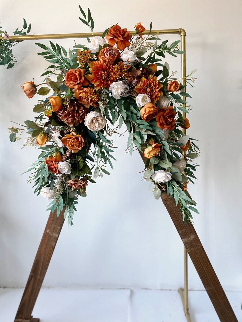 Burnt Orange Wedding Arch Flowers, Fall Wedding Arch Flowers, Rustic ...