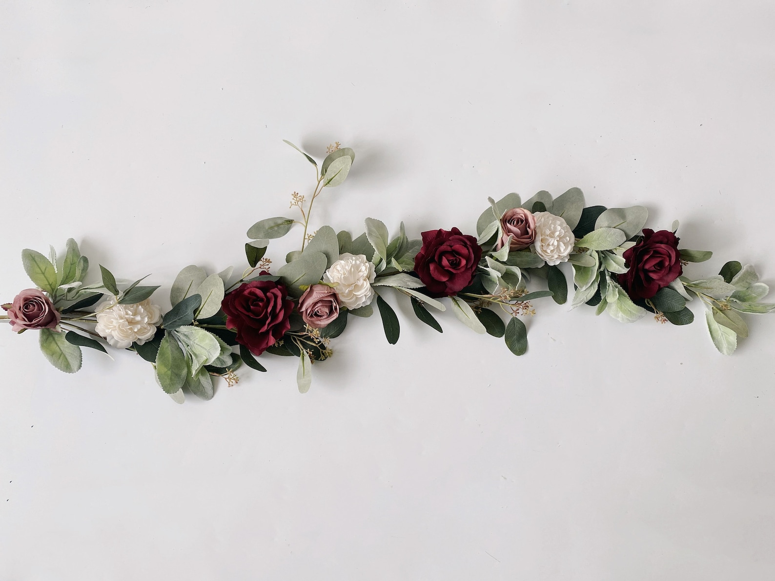 Burgundy Ivory White Dusty Pink Rose Eucalyptus Lamb's - Etsy