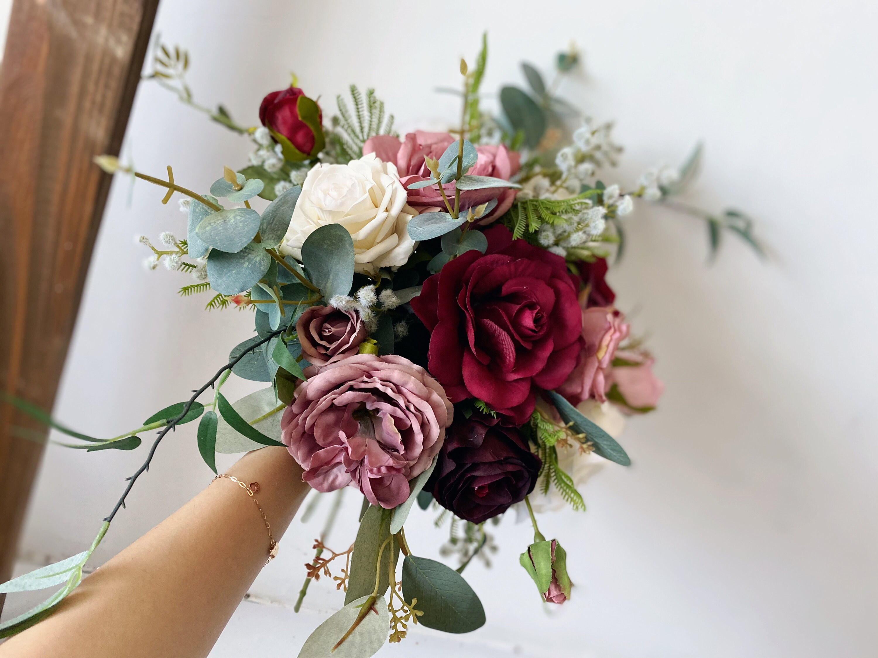 Burgundy Dusty Pink Ivory White Rose & Eucalyptus Wedding - Etsy