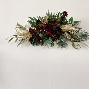 Bohemian Dark Colors Flower Swag, Rose & Pampas Flower Wall Hanging ...