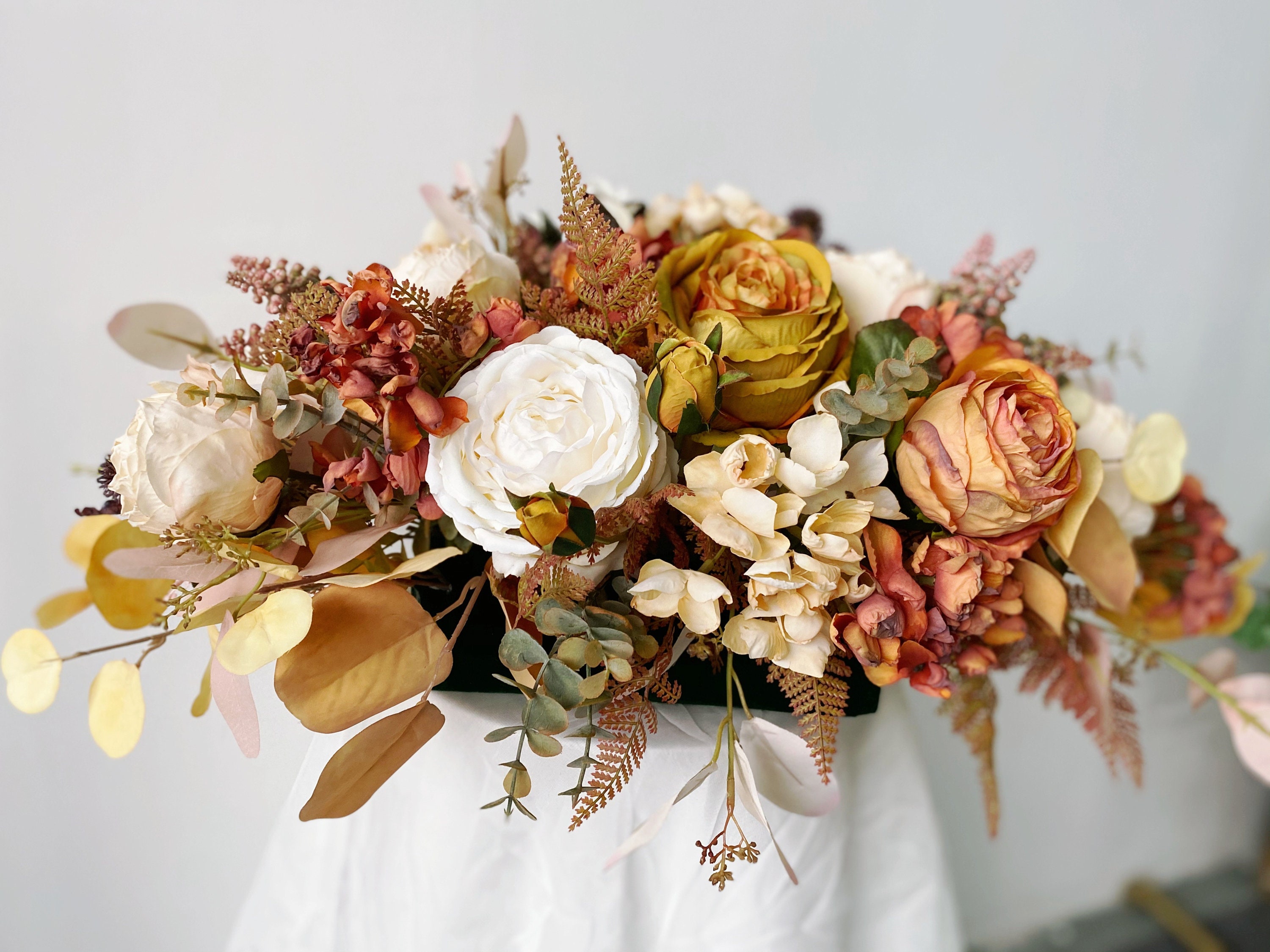 Burnt Orange & Ivory Fall Centerpiece Fall Rose and Hydrangea - Etsy