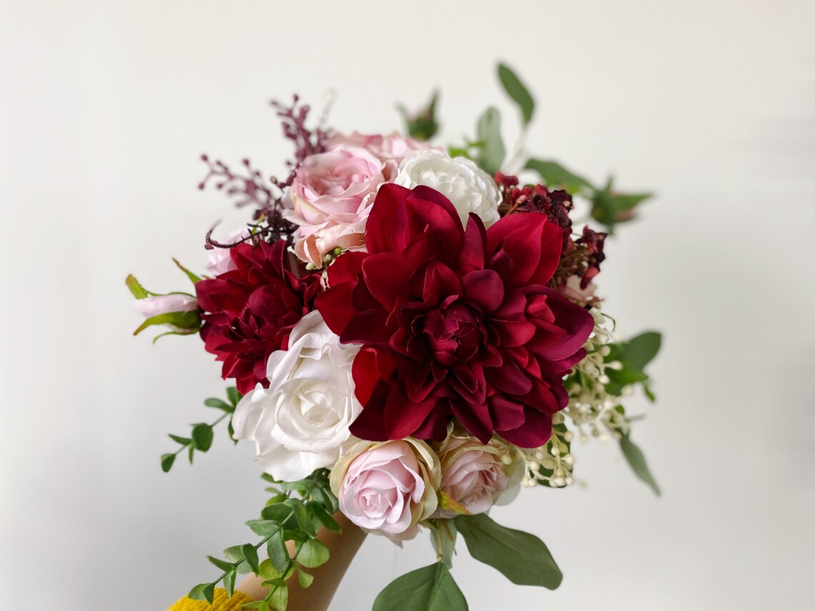 Burgundy Pink White Wedding Bouquet Bridal Bouquet - Etsy
