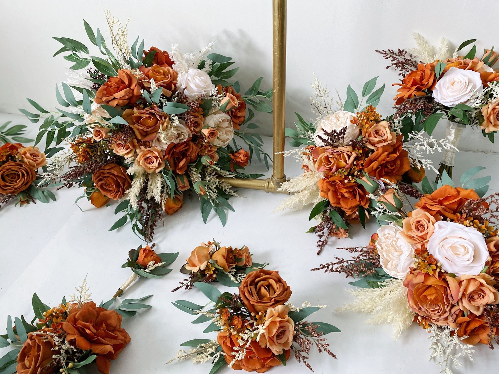 Rust and Sage Green Wedding Bridal N Bridesmaid Bouquet Burnt - Etsy