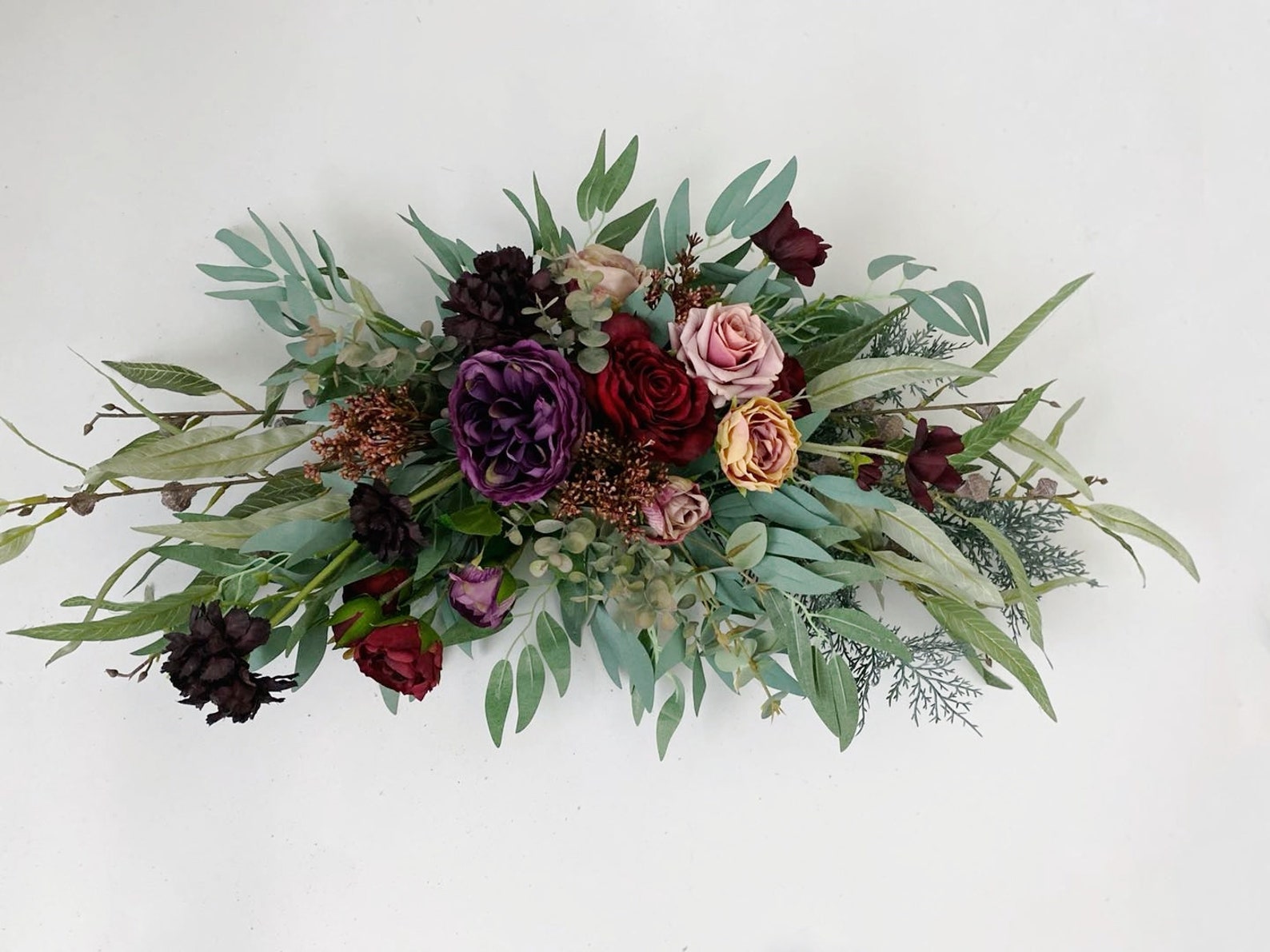 Purple, Dark Red, Burgundy & Dusty Rose Flower Swag, Wedding Altar ...