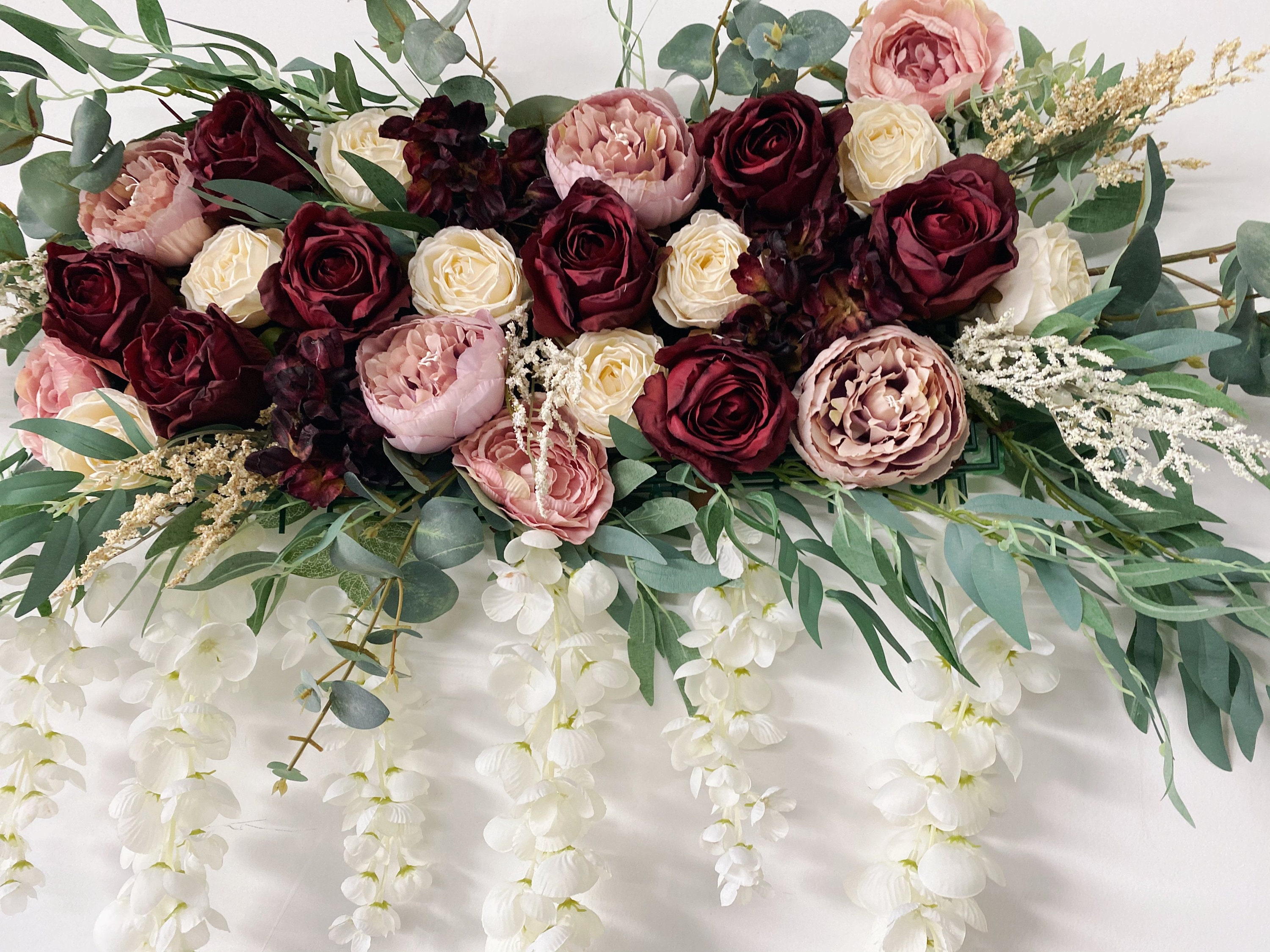 Burgundy Dusty Pink Creamy White Rose Flowers Arch Panels W - Etsy