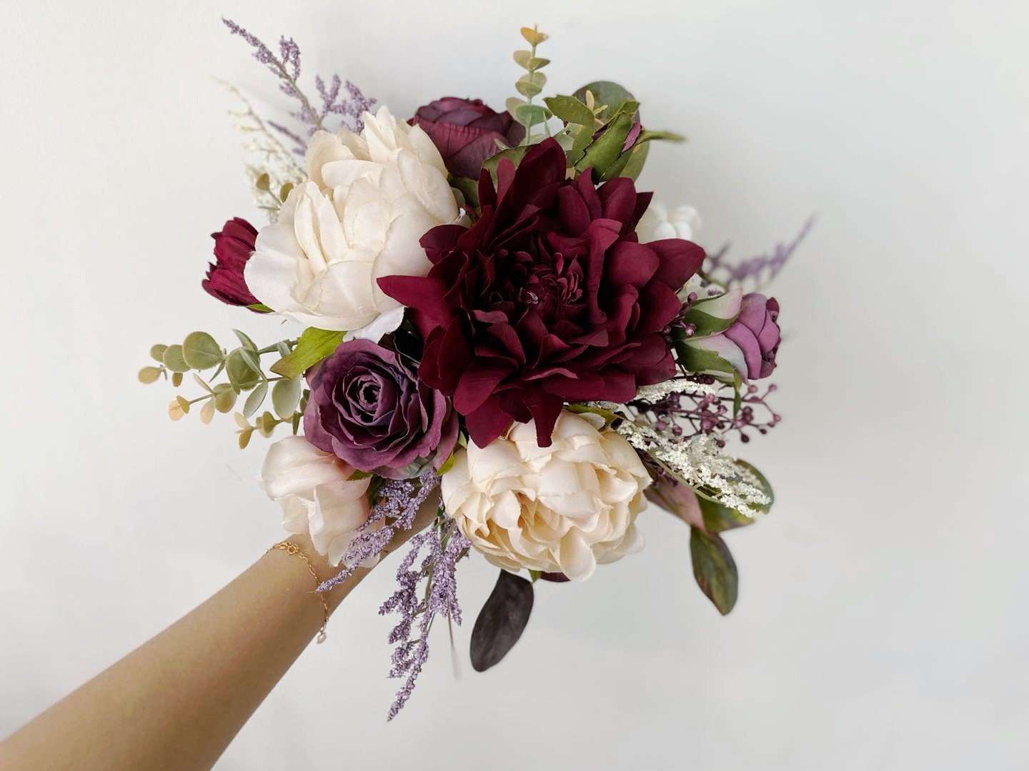 Burgundy Purple & Champagne Wedding Bouquet Peony Rose - Etsy