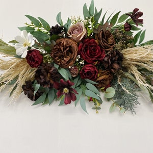Bohemian Dark Colors Flower Swag, Rose & Pampas Flower Wall Hanging ...