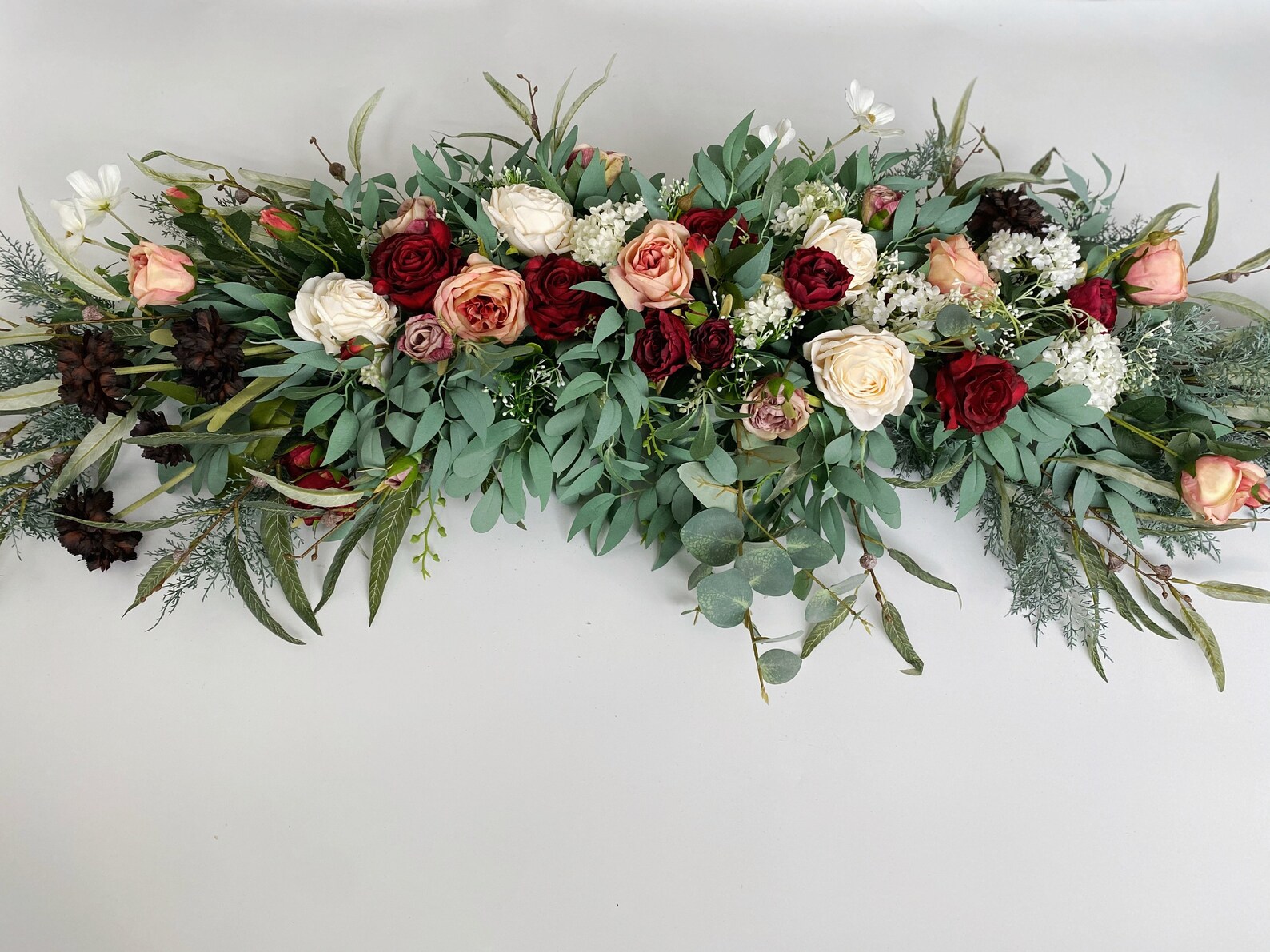 Large Dark Red Peach Ivory Rose & Eucalyptus Swag for - Etsy