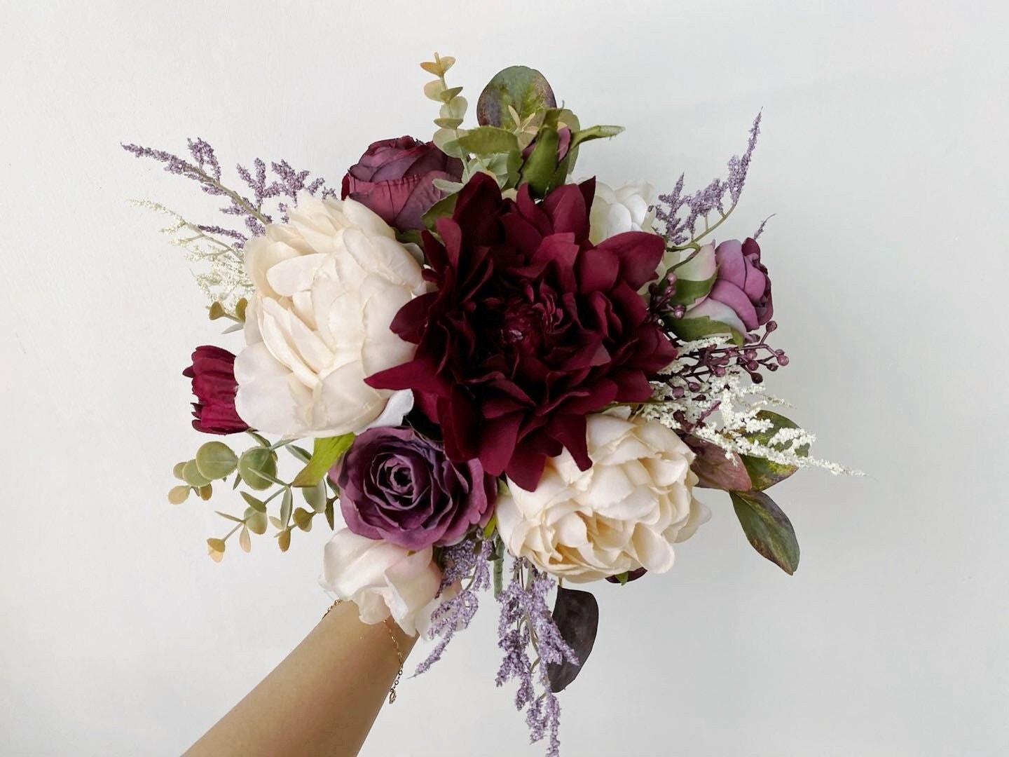Burgundy Purple & Champagne Wedding Bouquet Peony Rose - Etsy