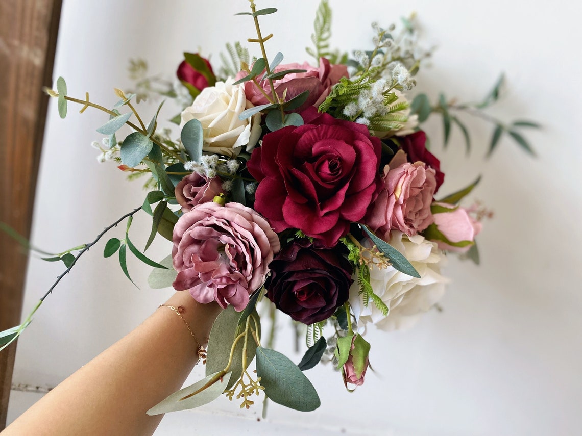 Burgundy Dusty Pink Ivory White Rose & Eucalyptus Wedding - Etsy