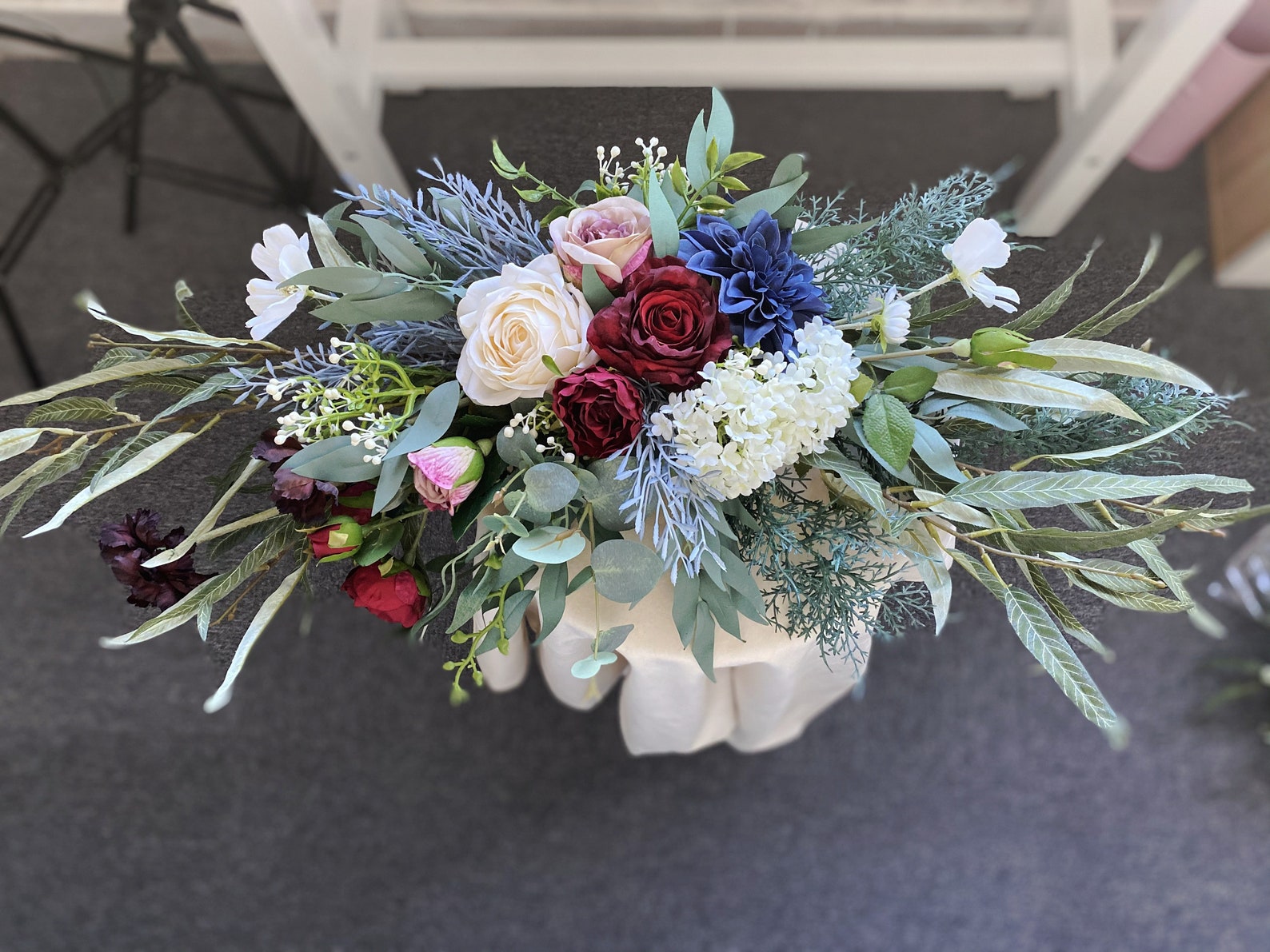 Dark Red & Navy Blue Floral Swag for Front Door/wedding - Etsy