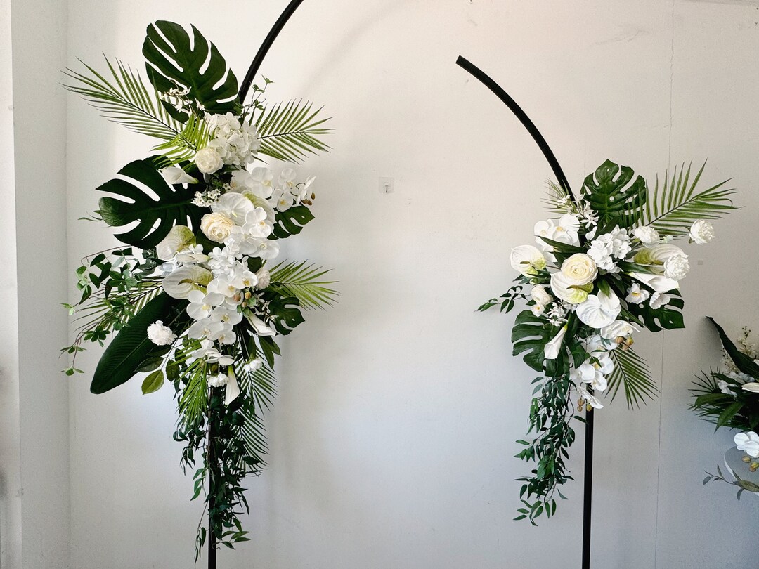 Large White Tropical Arch Flowers, Montera & Palm Island Wedding Flower ...
